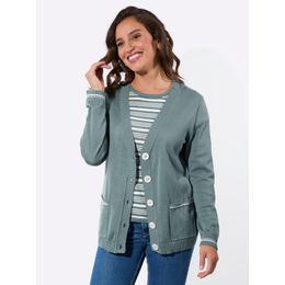 WITT Damen Twin-Set mit Schmuckkn&ouml;pfen, jade-ecru-geringelt, Gr&ouml;&szlig;e 52