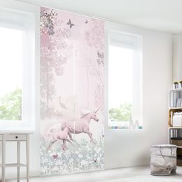 Schiebegardine Einhorn auf Blumenwiese in Rosa