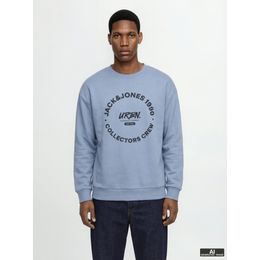 Jack & Jones JACK & JONES Herren Sweatshirt "JJSIMON SWEAT CREW NECK", blau, Gr. S, bedruckt, angeraute Sweatware, Obermaterial: 60% Baumwolle, 40% Polyester,