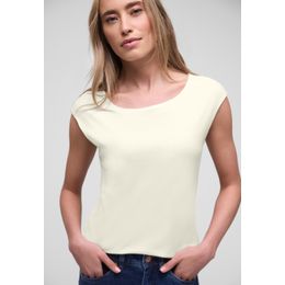T-Shirt Street One, Damen, Gr. 46, sanftes wei&szlig;, Web, 50% Baumwolle, 50% Modal, unifarben, comfort fit normal, U-Boot-Ausschnitt, normaler Saum, Shirts T-Shirt, mit U-Boot-Ausschnitt