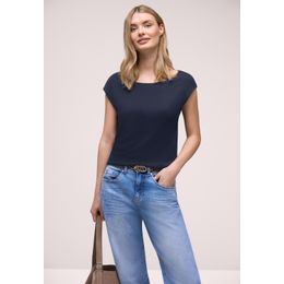 T-Shirt Street One, Damen, Gr. 42, shadowed navy, Web, 50% Baumwolle, 50% Modal, unifarben, comfort fit normal, U-Boot-Ausschnitt, normaler Saum, Shirts T-Shirt, mit U-Boot-Ausschnitt