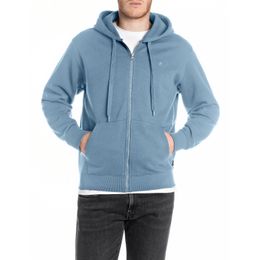 Replay Herren Kapuzensweatjacke, blau, Gr. S, unifarben, Sweatware, Obermaterial: 80% Baumwolle, 20% Polyester, Sweatjacken