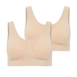 Jockey Damen Bralette "Seamfree Stretch", Gr. XL, beige, Jersey, Obermaterial: 91% Polyamid, 9% Elasthan, unifarben, BHs, Rundhals, breite Tr&auml;ger,