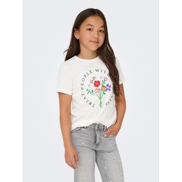 KIDS Only M&auml;dchen T-Shirt "KOGEMMA REG S/S FLOWER TOP BOX JRS", wei&szlig;, Gr. 146, bedruckt, bestickt, unifarben, Jersey, Obermaterial: 100% Baumwolle,