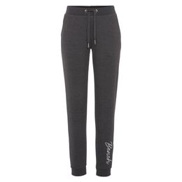 Damen Relaxhose, BENCH. LOUNGEWEAR, Gr. 32, grau, Interlock, Obermaterial: 54% Baumwolle, 46% Polyester, bestickt, meliert, unifarben, Basic, Hosen,