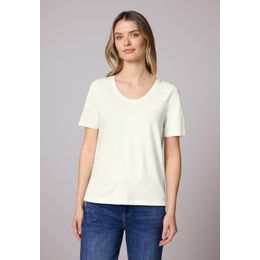 V-Shirt Street One, Damen, Gr. 34, wei&szlig; (sanftes wei&szlig;), Web, 50% Baumwolle, 50% Modal, unifarben, comfort fit normal, V-Ausschnitt, abgesteppt, Shirts, im Basic-Style