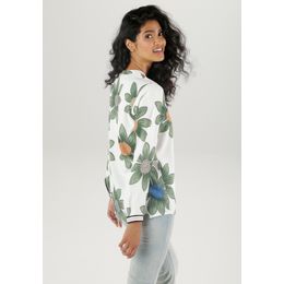 Damen Schlupfbluse, bunt, Gr. 46, Aniston SELECTED, bedruckt, gebl&uuml;mt, Web, Obermaterial: 100% Viskose, Blusen, mit gestreiften Manschetten