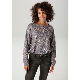 Aniston CASUAL Damen Sweatshirt, grau, Gr. 34, bedruckt, gemustert, angeraute Sweatware, Obermaterial: 68% Polyester, 32% Baumwolle, Sweatshirts, mit