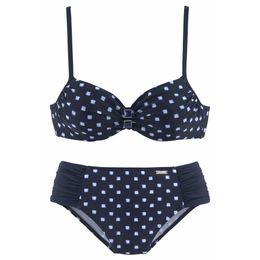Lascana Damen B&uuml;gel-Bikini, blau, Gr. 42, bedruckt, Polyamid, Bikini-Sets, mit Zier-Accessoires