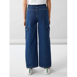name it M&auml;dchen Weite Jeans "NKFROSE HW WIDE CARGO JEANS 6190-BS NOOS", blau, Gr. 158, unifarben, Denim/Jeans, Obermaterial: 80% Baumwolle, 20%