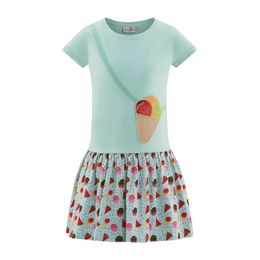 happy girls M&auml;dchen Jerseykleid, bunt, Gr. 146, bedruckt, unifarben, Jersey, Obermaterial: 95% Baumwolle, 5% Elasthan, Kleider, vorne mit