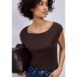 T-Shirt Street One, Damen, Gr. 44, braun (espresso braun), Web, 50% Baumwolle, 50% Modal, unifarben, comfort fit normal, U-Boot-Ausschnitt, normaler Saum, Shirts T-Shirt, mit U-Boot-Ausschnitt