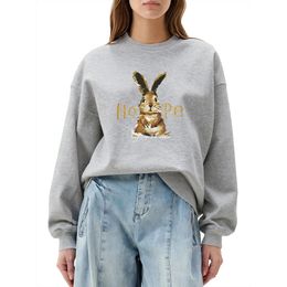 Gorhey Sweatshirt 'Women's Crew Neck Sweatshirt with Rabbit Print, Loose Long Sleeve Fleece Pullover' female Grey size XL