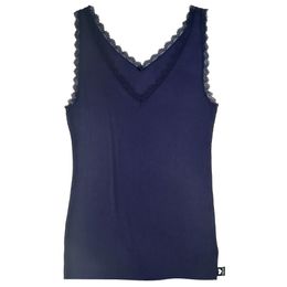 like it! LIKE IT Damen Achseltop, M, N-Grmidnight blau, Feinripp, Obermaterial: 95% Modal, 5% Elasthan, Unterhemden, mit tiefem V-Ausschnitt mit Spitze