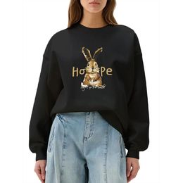 Gorhey Sweatshirt 'Women's Crew Neck Sweatshirt with Rabbit Print, Loose Long Sleeve Fleece Pullover' female Black size S