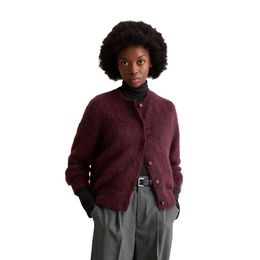 Marc O'Polo Damen Cardigan "aus flauschigem Wolle-Mohairwolle-Mix"schwarz maroon, Gr. L, MARC O'POLO DENIM, gestreift, Obermaterial: 36% Schurwolle, 31%