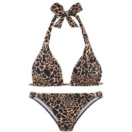 Lascana Damen Triangel-Bikini "Zaba", schwarz, Gr. 40, Recycling-Polyamid, Bikini-Sets, Goldfarbene Zieraccessoires an Top und Hose