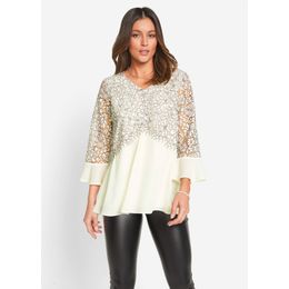 bonprix Damen Tunikawollwei&szlig;, rauchgrau, Gr. 46, mehrfarbig, Web, Obermaterial: 100% Polyester. Spitze: 60% Baumwolle, 30% Polyamid, 10% Polyester,