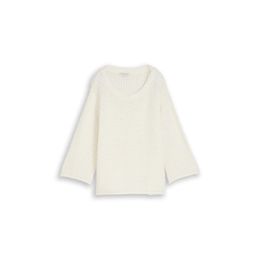 Tom Tailor Damen Loose Fit Strickpullover mit Lochmuster, wei&szlig;, Uni, Gr. XL