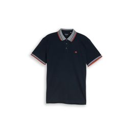 Tom Tailor Herren Piqu&eacute; Poloshirt mit Logo-Print, blau, Uni, Gr. XXL
