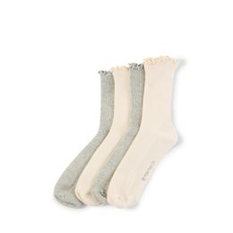Tom Tailor Damen Socken im 4er-Pack mit R&uuml;schensaum, grau, Uni, Gr. 35-38