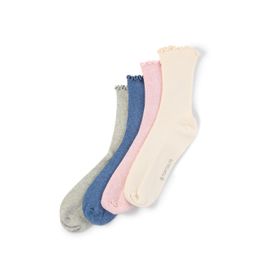 Tom Tailor Damen Socken im 4er-Pack mit R&uuml;schensaum, beige, Uni, Gr. 35-38