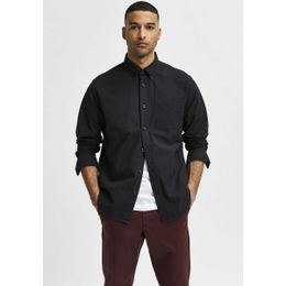Selected Herren Langarmhemd "SLHREGRICK-OX SHIRT LS NOOS", schwarz, Gr. S, unifarben, Web, Obermaterial: 97% Baumwolle, 3% Elasthan, Hemden,