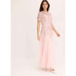 Maxikleid bonprix, Damen, Gr. 46, N-Gr, perlrosa (l&auml;nge: regul&auml;r), Obermaterial: 100% Polyester. Futter: 100% Polyester, festlich, ausgestellt, Kleider Maxikleid, f&uuml;r festliche Anl&auml;sse, mit T&uuml;ll-Obermaterial, mit kurzem Arm