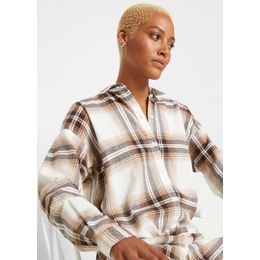 bonprix Damen Flanellhemd, braun, Gr. 52, kariert, Web, Obermaterial: 100% Baumwolle, Hemden, Oversize Passform, aus Baumwolle, kariertes Muster