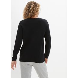 bonprix Damen Strickpullover "Milano Rib Pullover mit Rundhals", schwarz, Gr. 56, Obermaterial: 50% Baumwolle, 50% Polyacryl, Pullover, aus Baumwolle