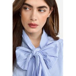RICHROYAL Damen Karobluse, blau, Gr. 42, Web, Obermaterial: 100% Baumwolle, Blusen, mit Schleifenkragen, femininer Schnitt, Puff&auml;rmel