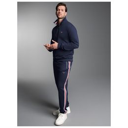 TRIGEMA Herren Freizeitanzug "TRIGEMA Freizeitanzug mit Ringelkragen und Kontraststreifen", blau, Gr. XXXL, Sweatware, 70% Baumwolle, 30% Polyester,