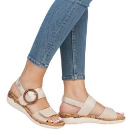 Remonte Damen Keilsandalette, Gr. 38, beige, Leder, Lederimitat, Schuhe, Sommerschuh, Riemchensandale, praktische Klettverschl&uuml;sse