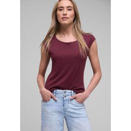 T-Shirt Street One, Damen, Gr. 42, truffle rot, Web, 50% Baumwolle, 50% Modal, unifarben, comfort fit normal, U-Boot-Ausschnitt, normaler Saum, Shirts T-Shirt, mit U-Boot-Ausschnitt