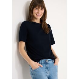 Cecil Damen T-Shirtuniversal blau, Basic, Gr. M, unifarben, Web, 100% Baumwolle, Shirts, mit U-Boot-Ausschnitt