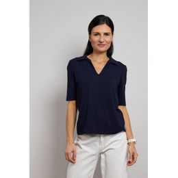 Seidel Moden Damen Poloshirtnavy, Gr. 34, unifarben, Jersey, Obermaterial: 46% Baumwolle, 46% Modal, 8% Elasthan, Shirts, Mit V-Ausschnitt - MADE IN