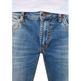 CAMP DAVID Herren Straight-Jeans "NI:CO:R611", blau, Gr. 34, Denim/Jeans, Obermaterial: 99% Baumwolle, 1% Elasthan, Jeans, mit markanten Steppn&auml;hten
