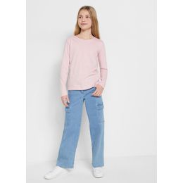 bonprix M&auml;dchen Cargojeans "Weite Cargo-Jeans Mid Waist", blau, Gr. 140, Obermaterial: 82% Baumwolle, 17% Polyester, 1% Elasthan, Jeans, Loose Fit,