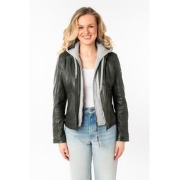 Mauritius Damen Lederjacke "MWAleni"schwarz olive, Gr. XL, unifarben, Obermaterial: 100% Schafsleder. Futter: 100% Baumwolle. Kapuze: 55% Baumwolle,