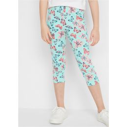 bonprix M&auml;dchen Caprileggingsmitternachtsblau, pastellmint, Gr. 128, gebl&uuml;mt, mehrfarbig, unifarben, Jersey, Obermaterial: 95% Baumwolle, 5%