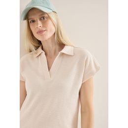 Cecil Damen Poloshirtpearl beige, Gr. M, Strukturmuster, Web, 69% Baumwolle, 31% Polyester, Shirts, mit Struktur-Optik