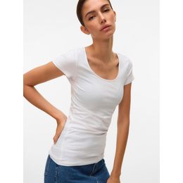 V&eacute;ro Moda VERO MODA Damen Rundhalsshirt "VMMAXI MY SOFT SS U-NECK", wei&szlig;, Basic, Gr. XS, unifarben, Jersey, Obermaterial: 93% Baumwolle, 7% Elasthan, Shirts