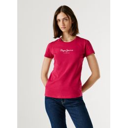 Pepe Jeans Damen T-Shirt "NEW VIRGINIA", pink, Gr. XS, Single Jersey, Obermaterial: 95% Baumwolle, 5% Elasthan, Shirts, mit Logo-Print