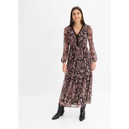 bonprix Damen Maxikleid "Maxikleid", schwarz, Gr. 52, Obermaterial: 100% Polyester. Futter: 100% Polyester, Kleider, aus Polyester, ausgestellte