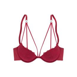 Lascana Damen Push-up-BH, Gr. 80, rot, Spitze, Obermaterial: 60% Polyamid, 35% Polyester, 5% Elasthan, BHs, aus Spitze mit h&uuml;bscher B&auml;ndchenoptik,