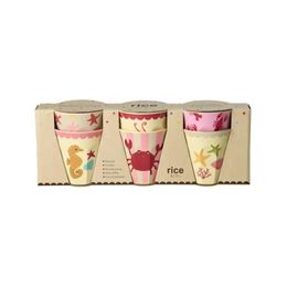 Rice Mittelgro&szlig;e Melamin Becher Ocean Print 6er Set koralle, 6 Becher 250 ml skandinavische Deko Online Shop