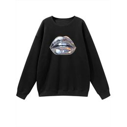 Gorhey Sweatshirt 'Women's Oversized Sweatshirt with Lips Print, Warm Fleece Blend' female Black size S