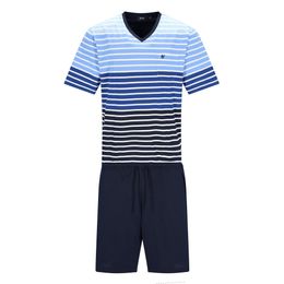 Hajo Pyjama Herren Gr&ouml;&szlig;e L blau / marine / royalblau / wei&szlig;