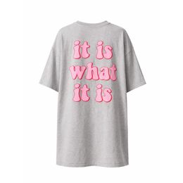 Worldclassca Oversizeshirt 'Oversized T-Shirt "It is What it is"' Damen Gr&ouml;&szlig;e S/L hellgrau