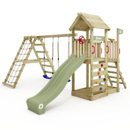 Wickey Kinderspielturm MultiFlyer mit Holzdach und Kletteranbau